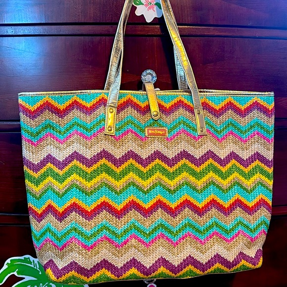 Lilly Pulitzer | Bags | Lilly Pulitzer Straw Gold Chevron Beach Tote | Poshmark